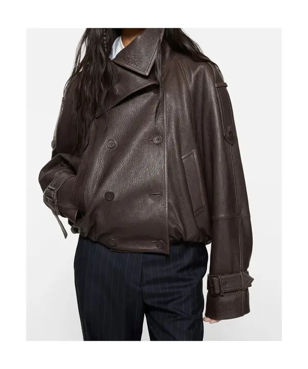 Acne Studios Double Breasted Leather Jacket - Dark Brown