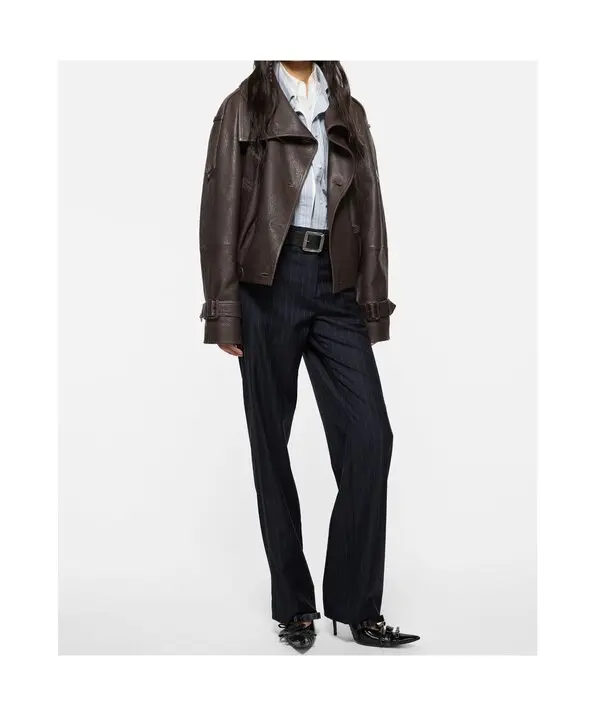 Acne Studios Double Breasted Leather Jacket - Dark Brown