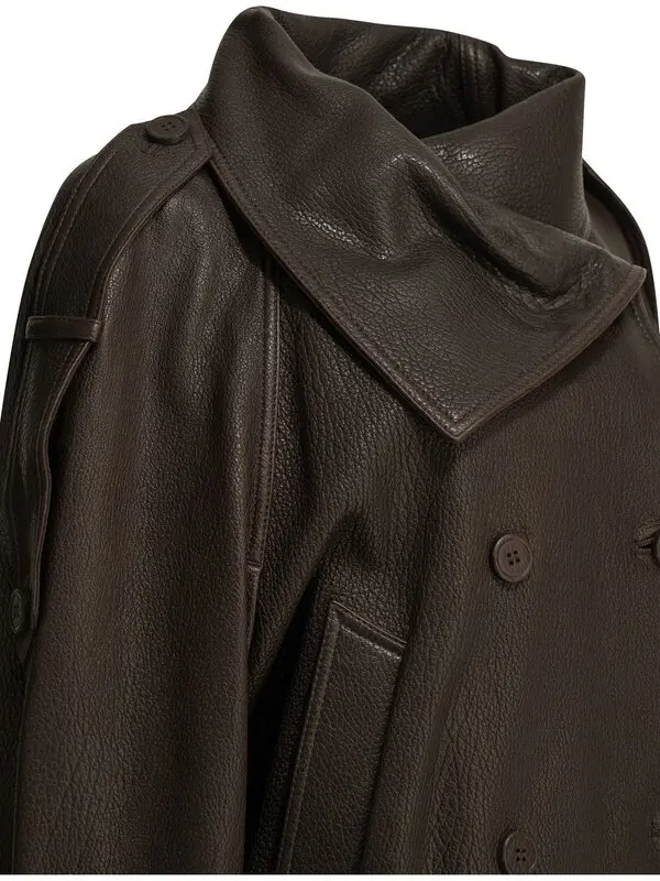Acne Studios Double Breasted Leather Jacket - Dark Brown