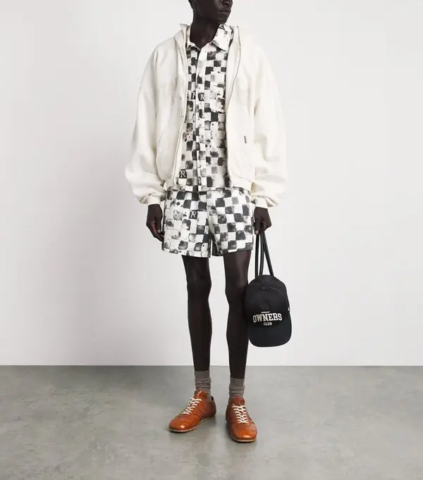 REPRESENT Smudged Checkerboard Print Swim Shorts - White