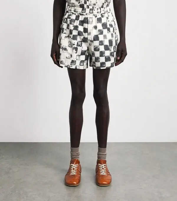 REPRESENT Smudged Checkerboard Print Swim Shorts - White
