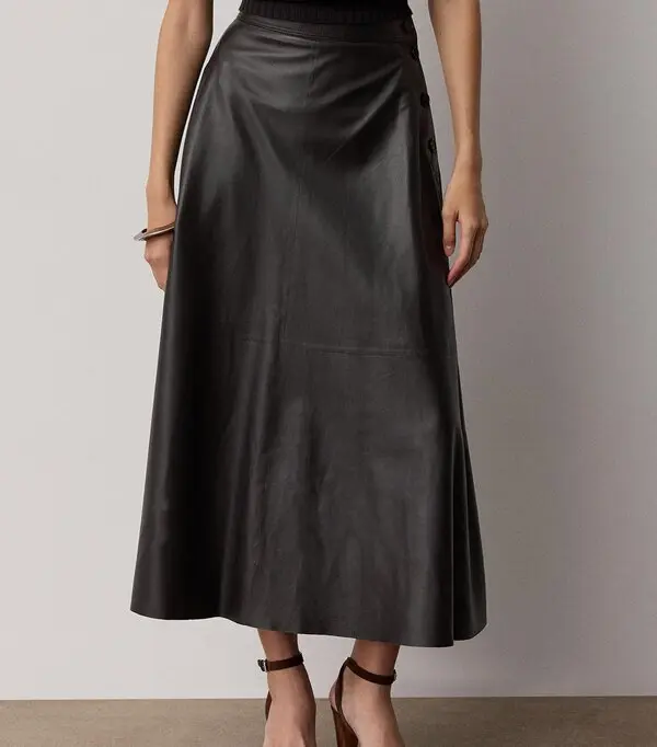 Ralph Lauren Leather Vickie Midi Skirt