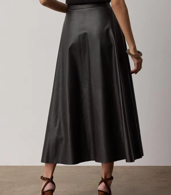 Ralph Lauren Leather Vickie Midi Skirt