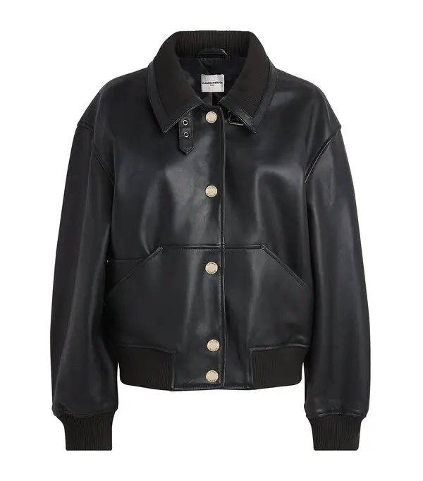 Claudie Pierlot Relaxed Lambskin Leather Jacket - Black