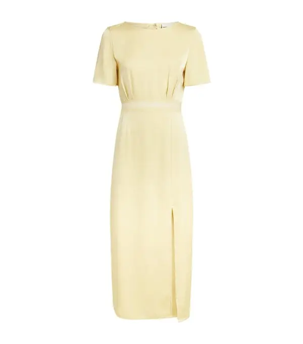 Claudie Pierlot Satin Midi Dress With Lace Waist Insert And Open Back - Yellow