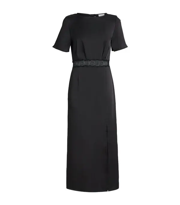 Claudie Pierlot Satin Lace-waist Midi Dress - Black