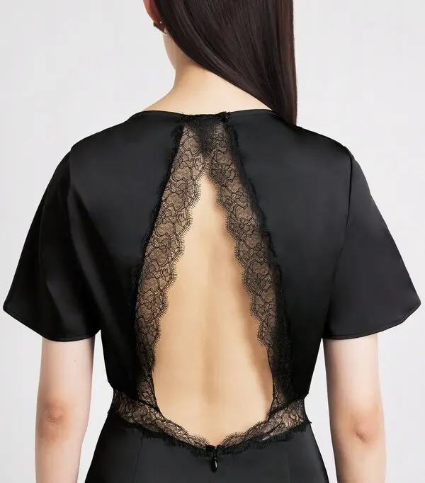 Claudie Pierlot Satin Lace-waist Midi Dress