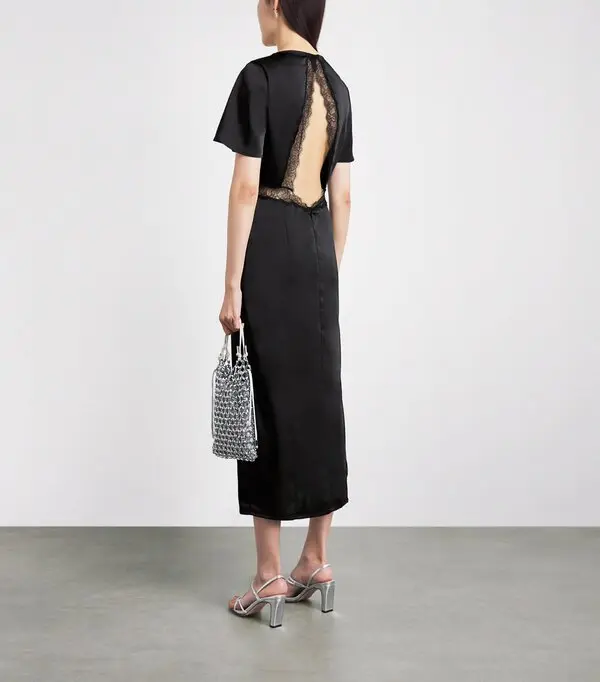 Claudie Pierlot Satin Lace-waist Midi Dress