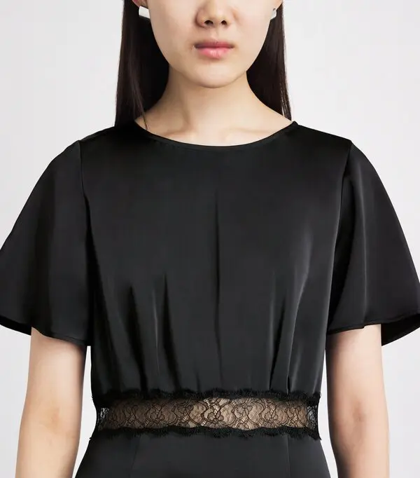 Claudie Pierlot Satin Lace-waist Midi Dress