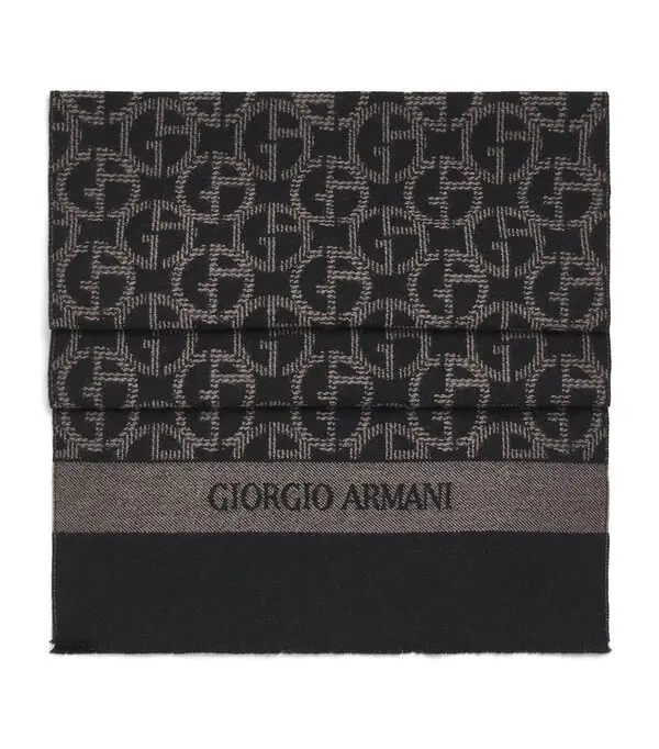 Giorgio Armani Wool Logo Scarf - Grey