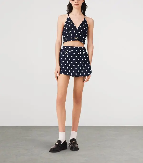 Maje Linen-blend Polka-dot Mini Skort