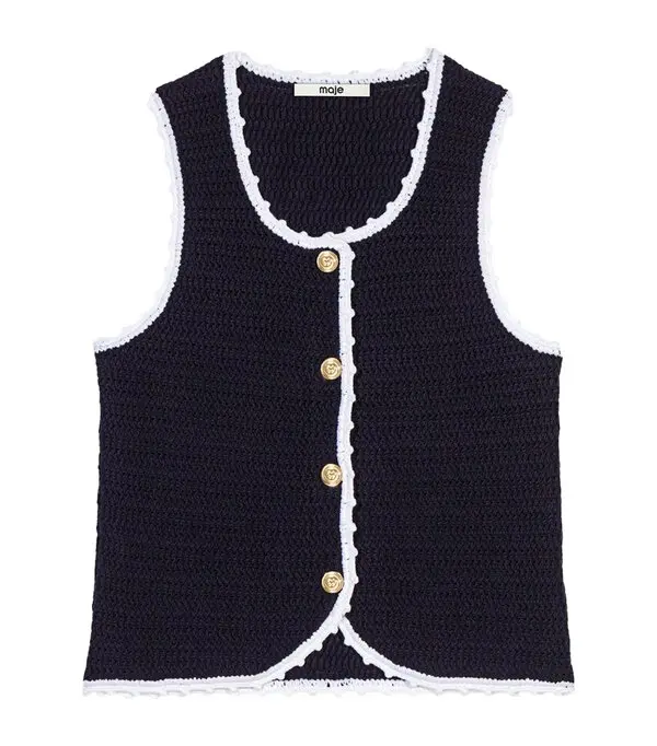Maje Cropped Sleeveless Cardigan - Blue