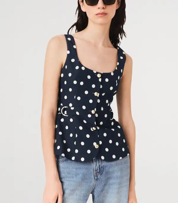Maje Linen-blend Polka-dot Waistcoat