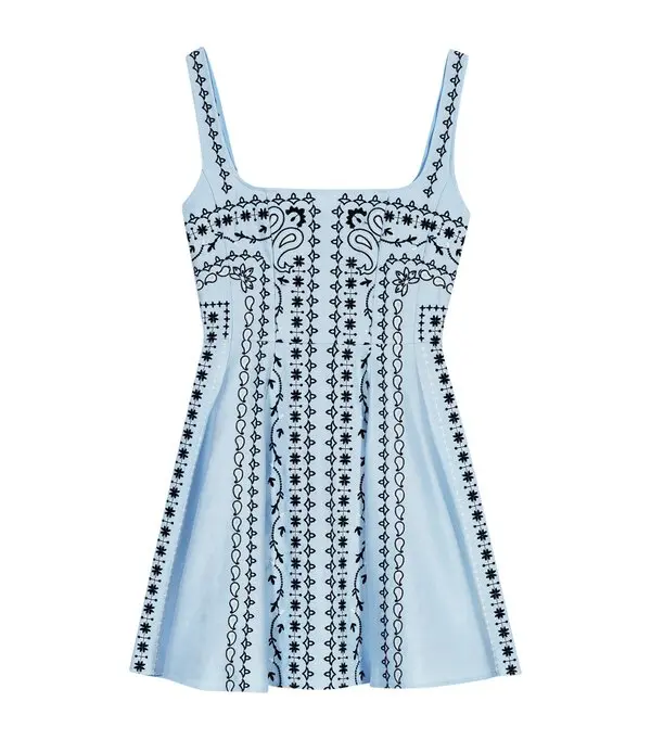 Maje Linen-blend Embroidered Mini Dress - Blue