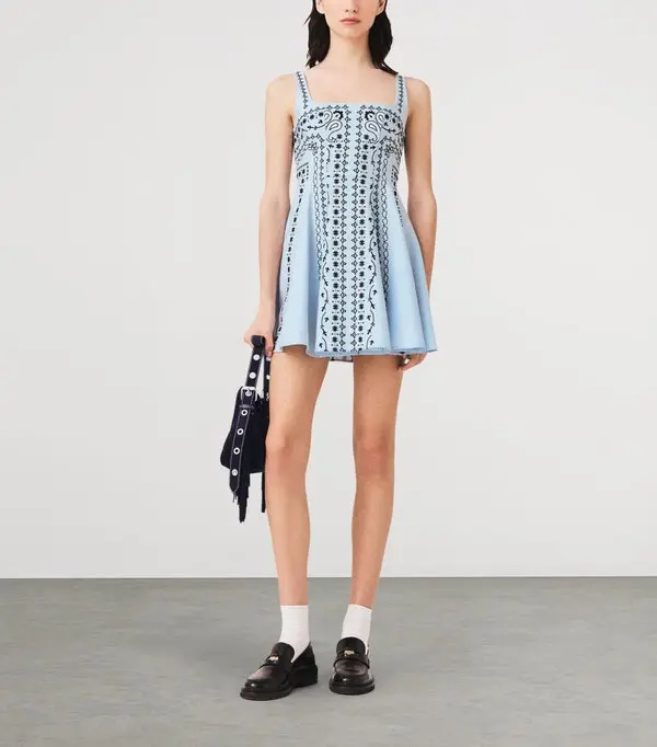 Maje Linen-blend Embroidered Mini Dress