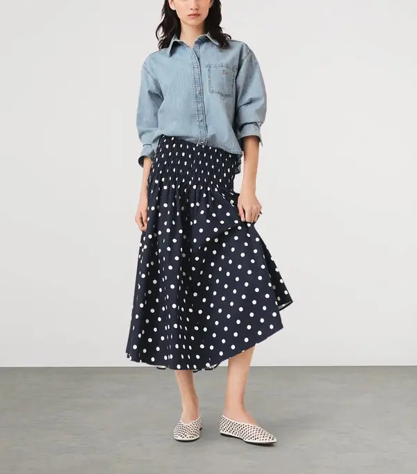 Maje Cotton Polka-dot Maxi Skirt