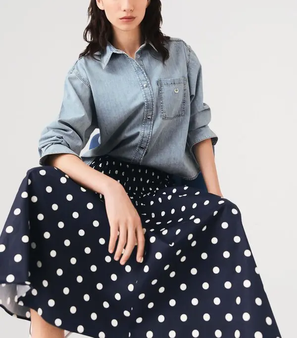 Maje Cotton Polka-dot Maxi Skirt