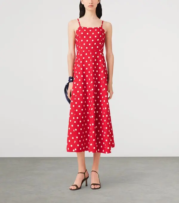 Maje Linen-blend Polka-dot Maxi Dress