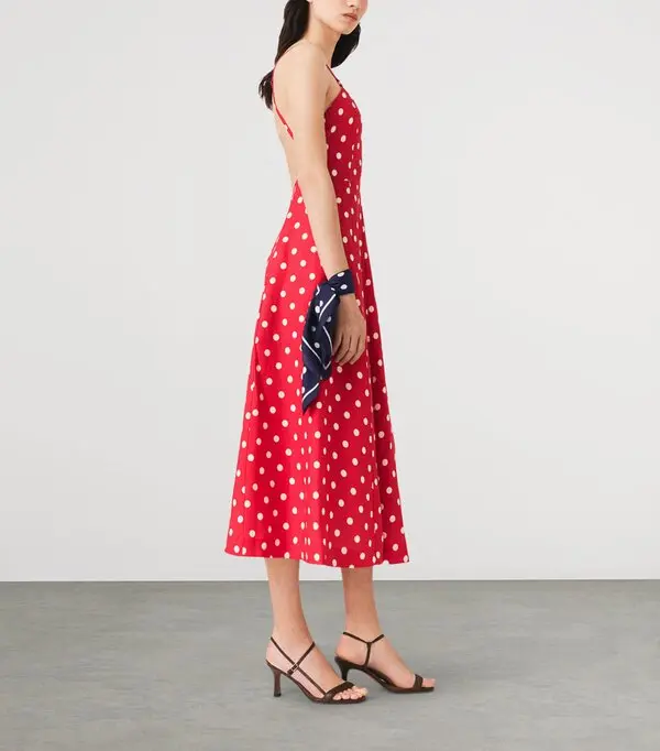 Maje Linen-blend Polka-dot Maxi Dress