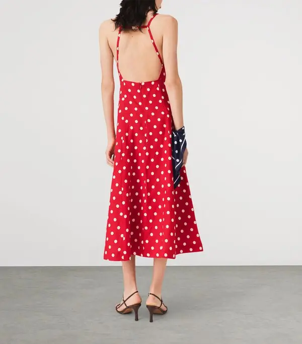 Maje Linen-blend Polka-dot Maxi Dress