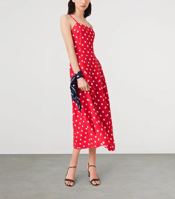 Maje Linen-blend Polka-dot Maxi Dress