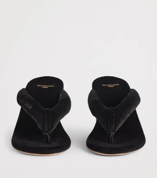 Balenciaga Velvet Thong Wedge Sandals - Black