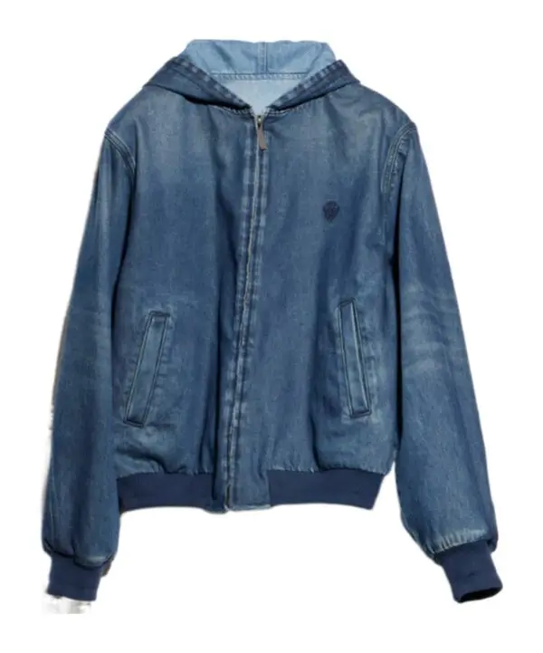 Gucci Reversible Washed Denim Zip Jacket With Crest Embroidery