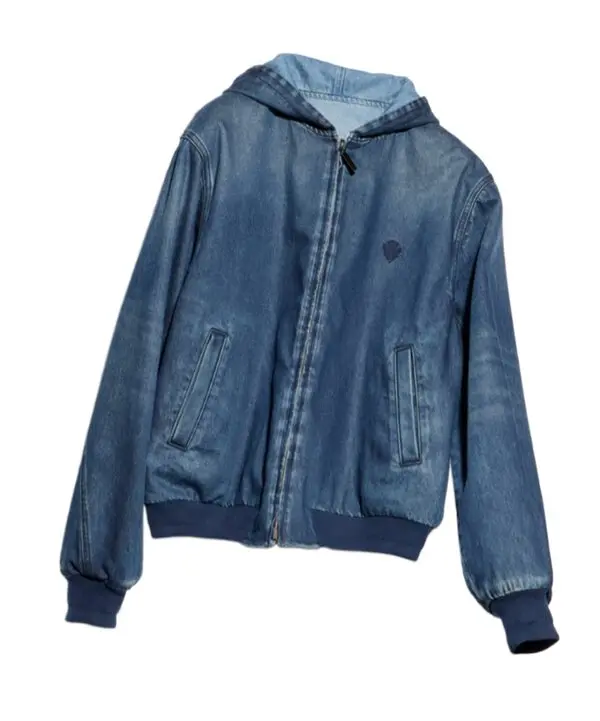 Gucci Reversible Washed Denim Zip Jacket With Crest Embroidery