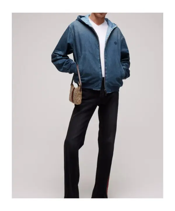 Gucci Reversible Washed Denim Zip Jacket With Crest Embroidery