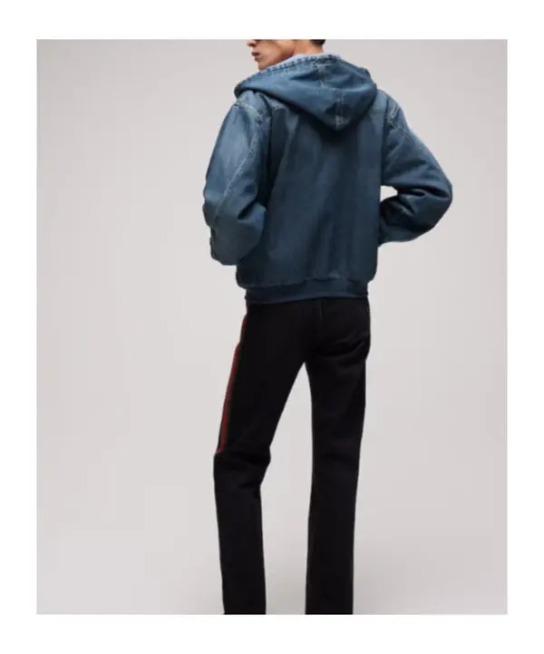 Gucci Reversible Washed Denim Zip Jacket With Crest Embroidery