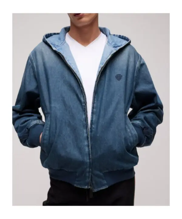 Gucci Reversible Washed Denim Zip Jacket With Crest Embroidery