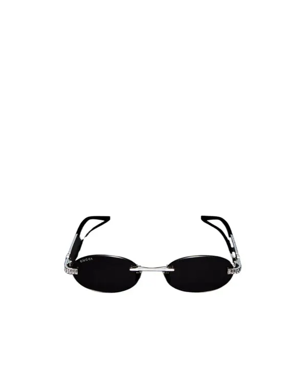 Gucci Oval-frame Sunglasses With Crystal Embellishments - Silver