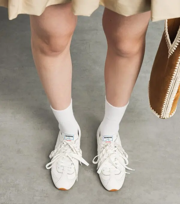 Sandro Leather Light Wave Lace-up Sneakers - Beige