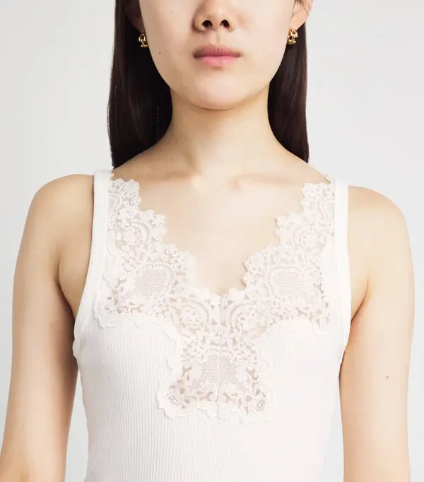 Sandro Ribbed Lace-trim Tank Top