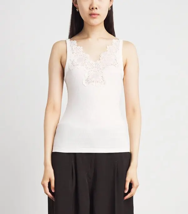 Sandro Ribbed Lace-trim Tank Top