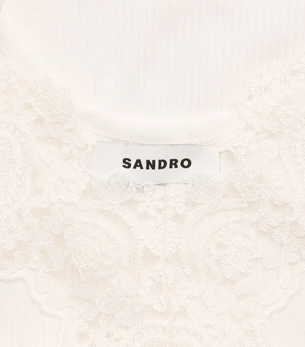 Sandro Ribbed Lace-trim Tank Top