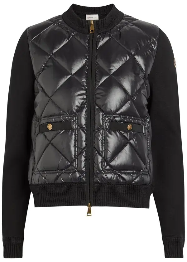 Moncler Quilted Cotton And Nylon Zip-up Cardigan - Black