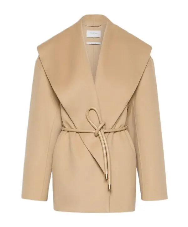 Sportmax Wrap Short Coat With Tubular Belt - Camel