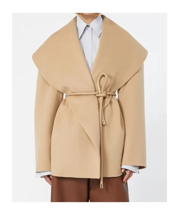 Sportmax Wrap Short Coat With Tubular Belt - Camel