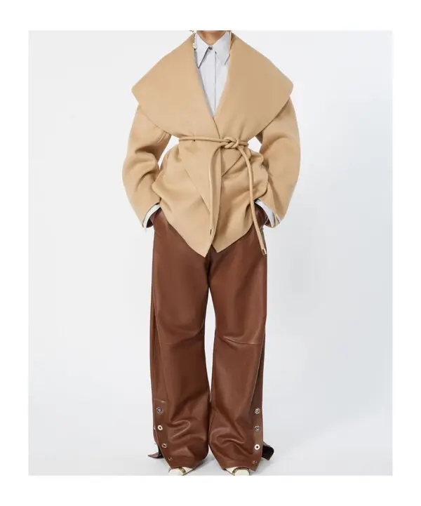 Sportmax Wrap Short Coat With Tubular Belt - Camel