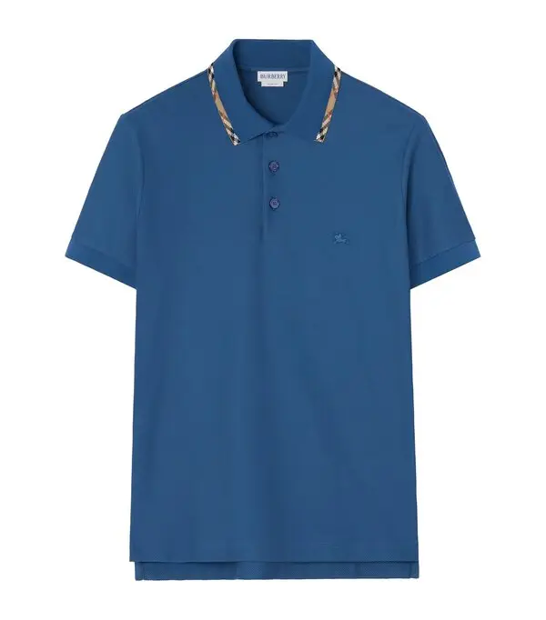 Burberry Cotton Check-trim Polo Shirt - Blue