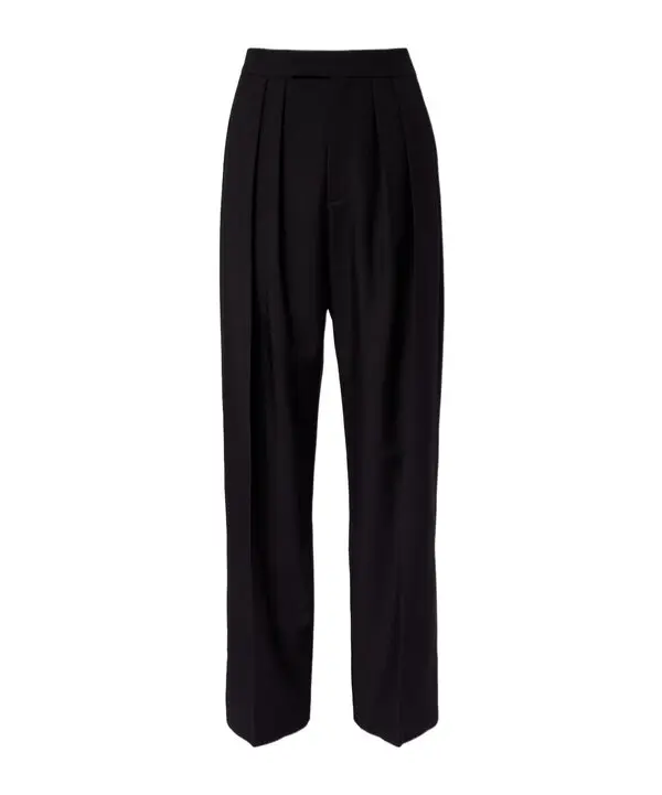 Chloé Pleated High-rise Wool Gabardine Wide-leg Pants - Black