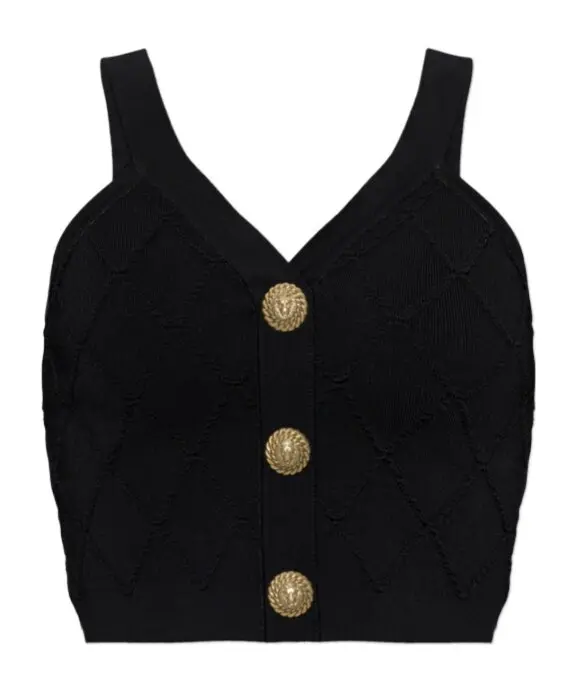 Balmain Buttoned Knit V-neck Cropped Top