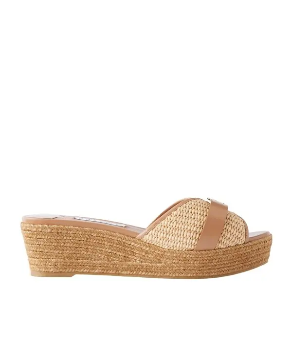 JIMMY CHOO Leda 50 Leather-trimmed Raffia Platform Espadrilles - Nude