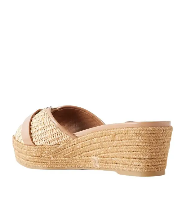 JIMMY CHOO Leda 50 Leather-trimmed Raffia Platform Espadrilles