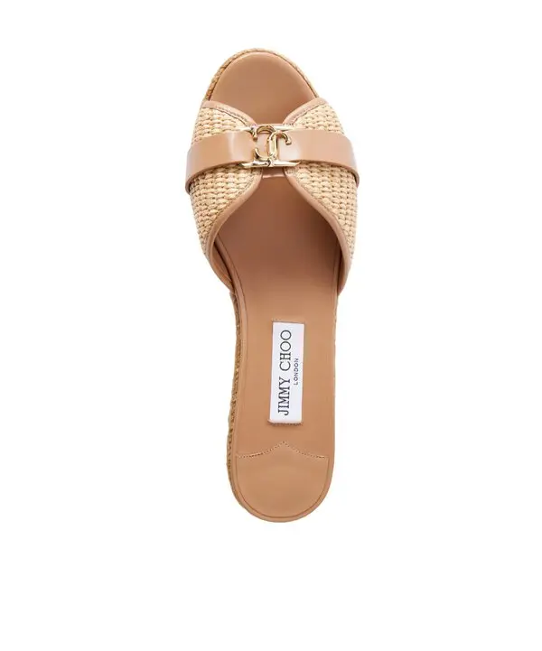 JIMMY CHOO Leda 50 Leather-trimmed Raffia Platform Espadrilles
