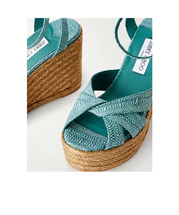 JIMMY CHOO Raffia Platform Wedge Sandals