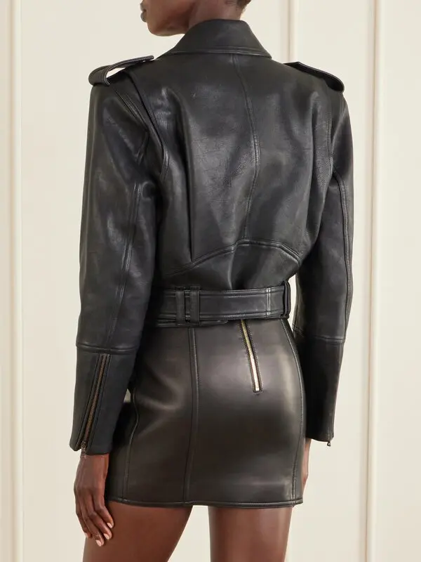 Balmain Belted Biker Leather Jacket