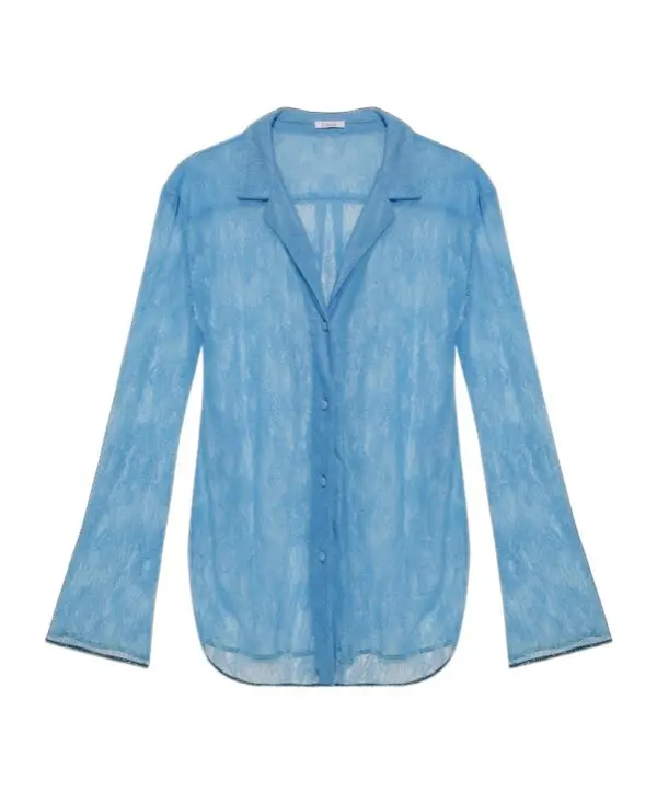 Oseree Collared Long-sleeved Shirt - Blue