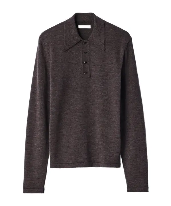 LEMAIRE Long-sleeve Polo In Fine Mouline Merino Wool - Black